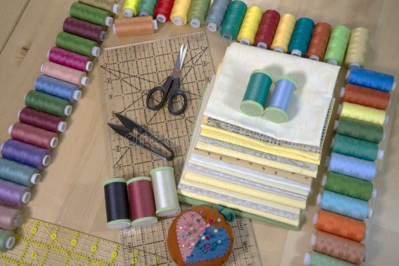 Quilting supply table stock photo. Image of knitting - 349690556