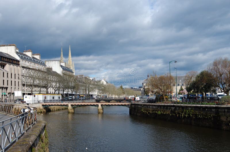 Odet River Quay in Quimper City Stock Image - Image of quay, building ...