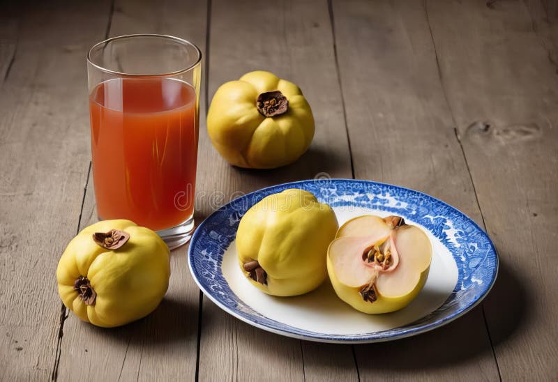 A Quince Fruit Next To a Glass of Quince Juice Stock Illustration ...