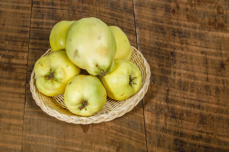 Quince Fruit in Wicker Tray Stock Photo - Image of crop, yellow: 93664610