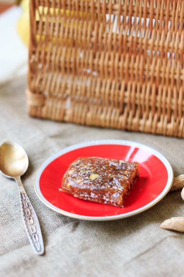 Quince Jelly on Red Ceramic Plate. Stock Image - Image of sugar ...