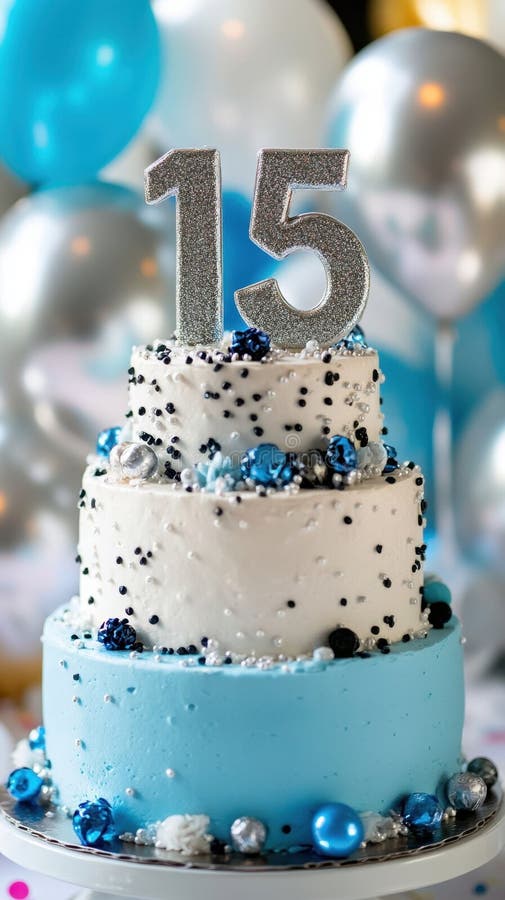 Quinceanera Cake with Glittering Silver 15 Number Decoration for ...