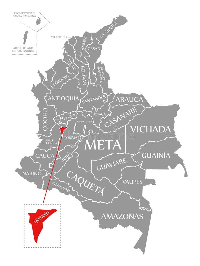 Quindio Red Highlighted in Map of Colombia Stock Illustration ...