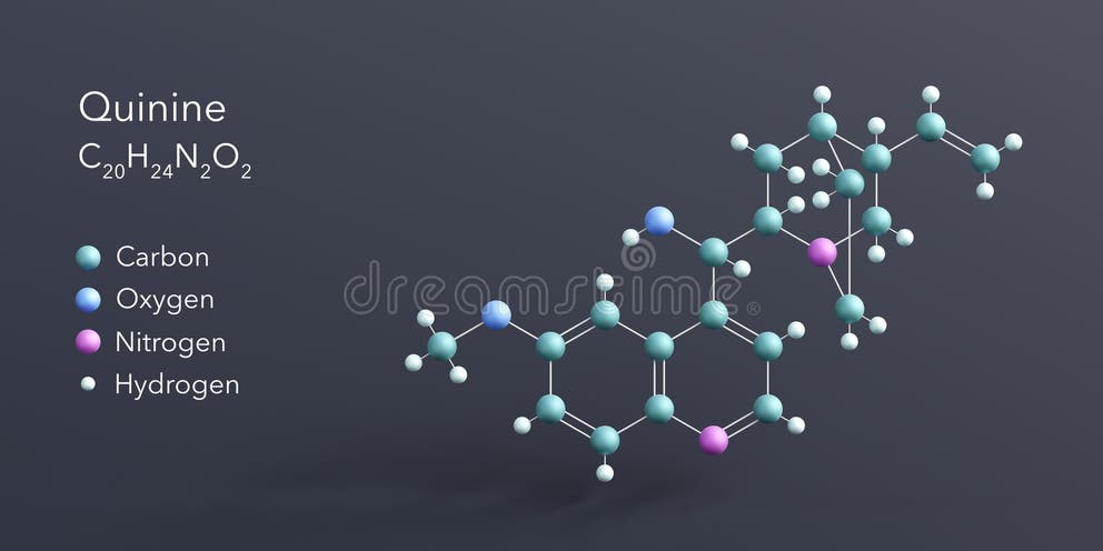 Quinine Molecule 3d Rendering, Flat Molecular Structure with Chemical ...