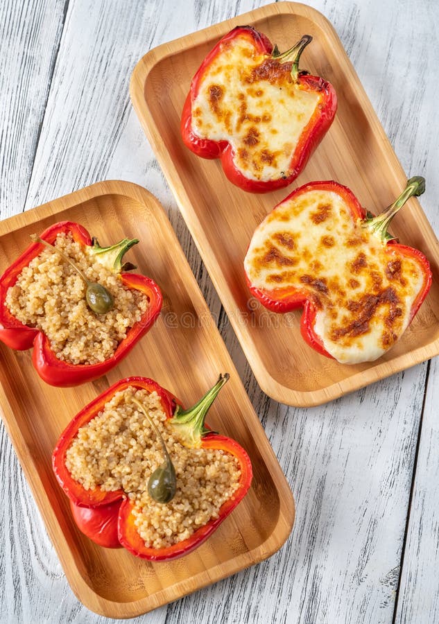 Quinoa and Cheese Stuffed Red Bell Peppers Stock Image - Image of ...