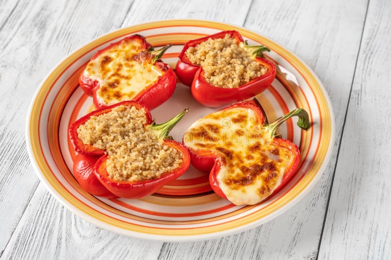 Quinoa and Cheese Stuffed Red Bell Peppers Stock Photo - Image of food ...