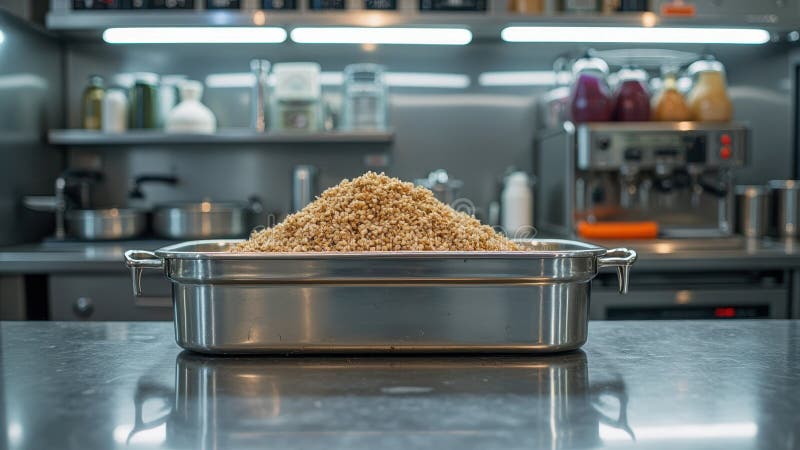 Quinoa in Stainless Steel Pan on Modern Kitchen Counter Stock Photo ...