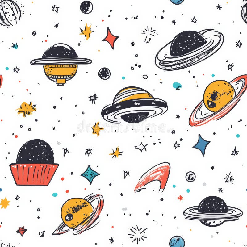 A Quirky Alien and UFO Doodle Pattern with Tiny Flying Saucers and ...