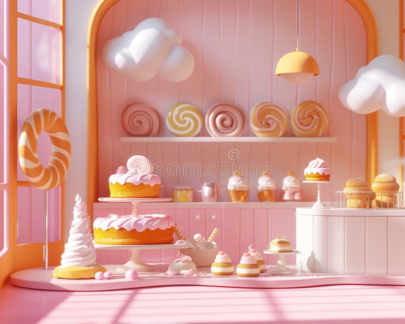 Quirky Bakery Scene with Dancing Pastries Stock Illustration ...