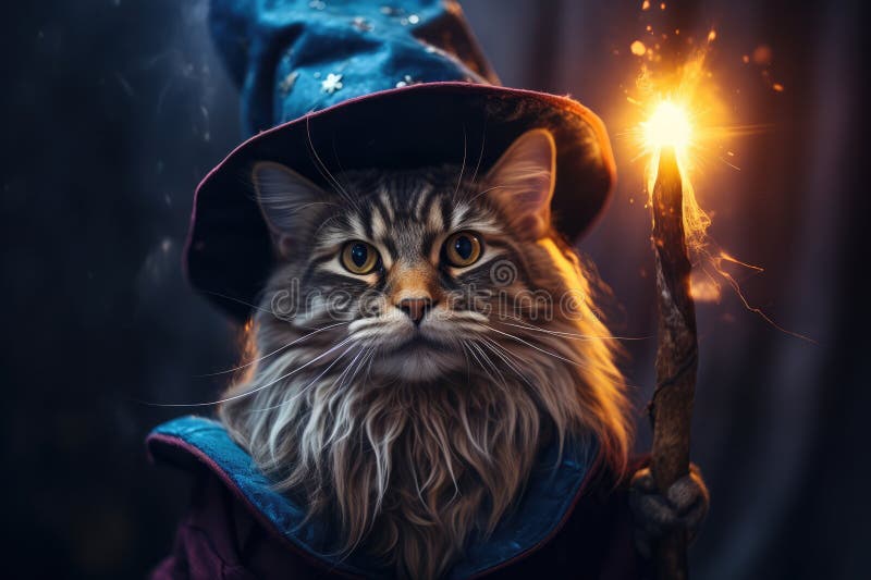 Quirky Cat Dressed As a Magical Wizard with a Pointed Hat Stock ...