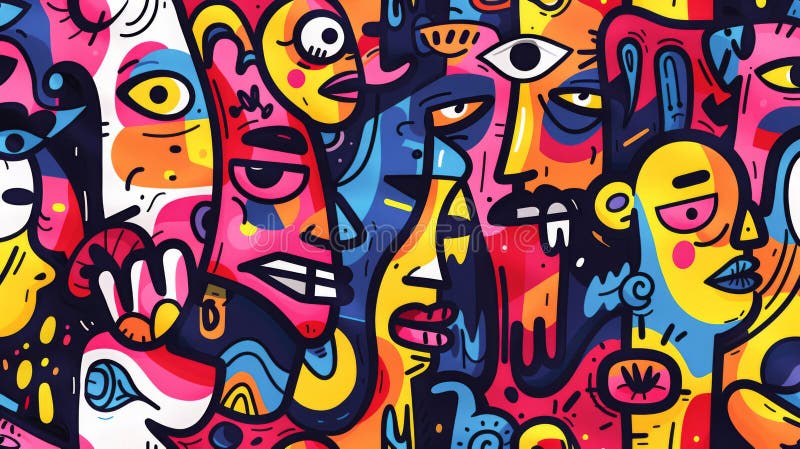 Quirky Digital Art of Abstract Faces Stock Illustration - Illustration ...
