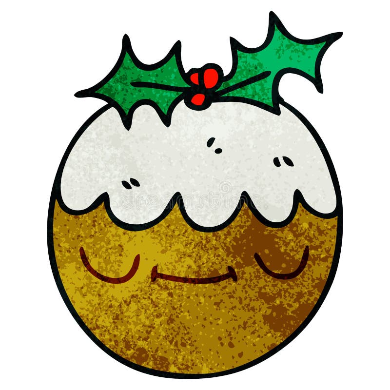 Quirky Hand Drawn Cartoon Christmas Pudding Stock Vector - Illustration ...