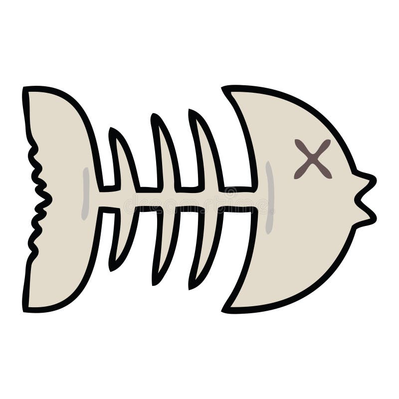 Quirky Hand Drawn Cartoon Dead Fish Bone Stock Vector - Illustration of ...