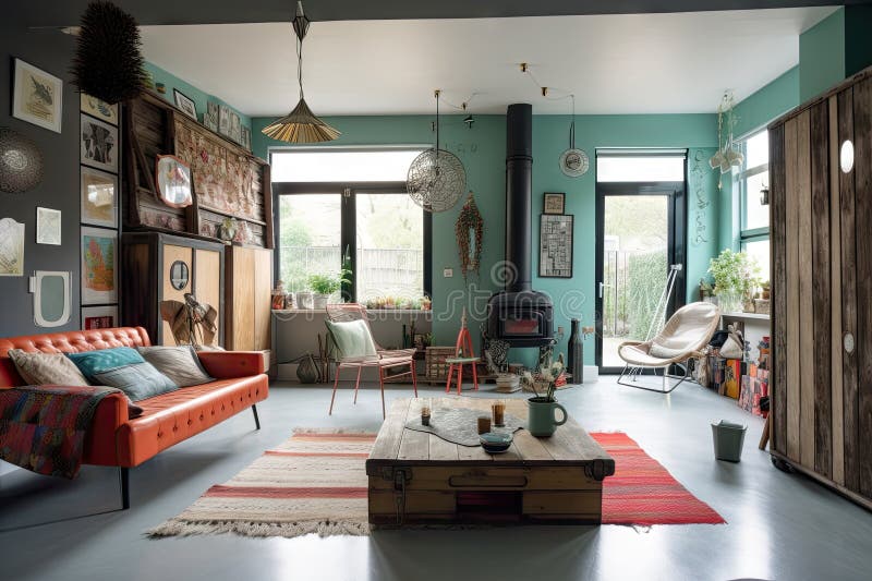 Quirky House with Eclectic Mix of Vintage and Modern Elements Stock ...