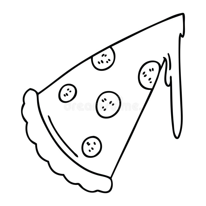 Quirky Line Drawing Cartoon Slice of Pizza Stock Vector - Illustration ...
