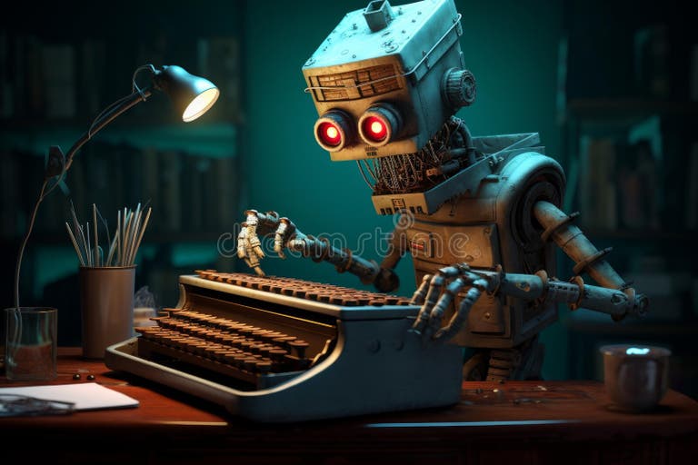 Quirky Retro Robot Typewriter. Generate Ai Stock Image - Image of paper ...