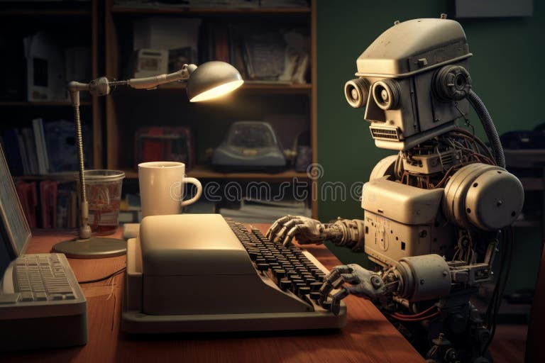 Quirky Retro Robot Typewriter Work. Generate Ai Stock Image - Image of ...