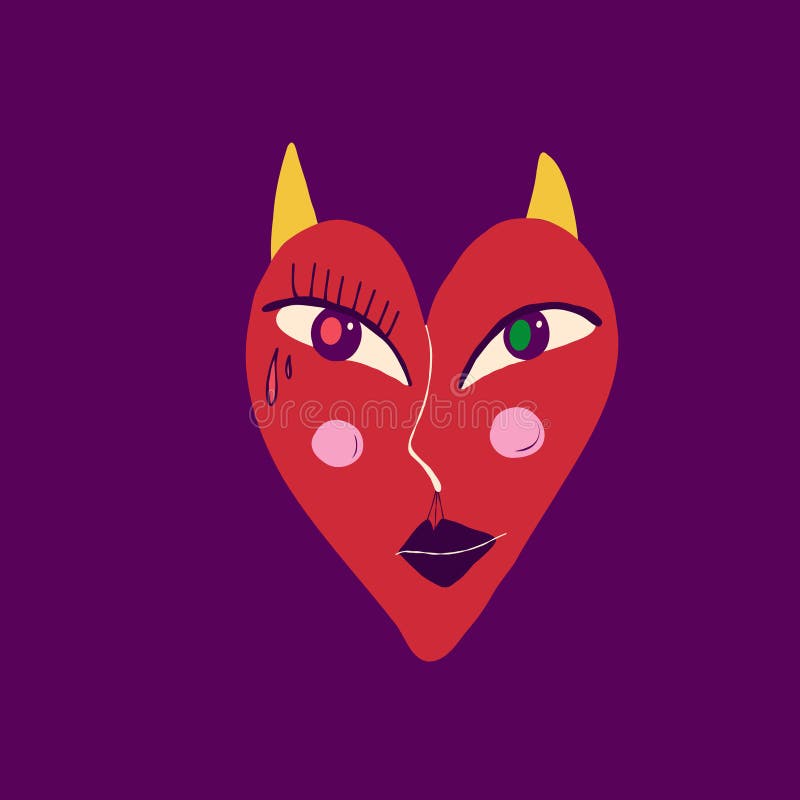 Quirky Strange Clockwork Magical Heart with a Funny Face and Horns ...