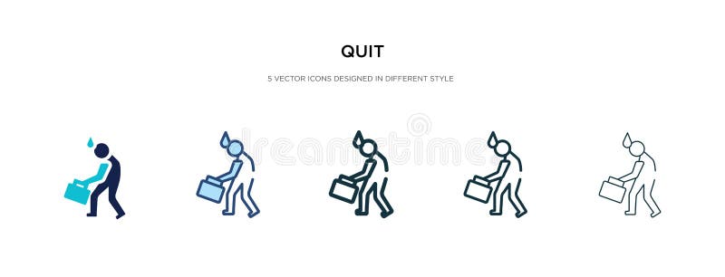 Quit Icon in Different Style Vector Illustration. Two Colored and Black ...