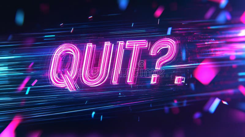 Quit? Neon Text with Glitch and Motion Blur Effects Background Stock ...