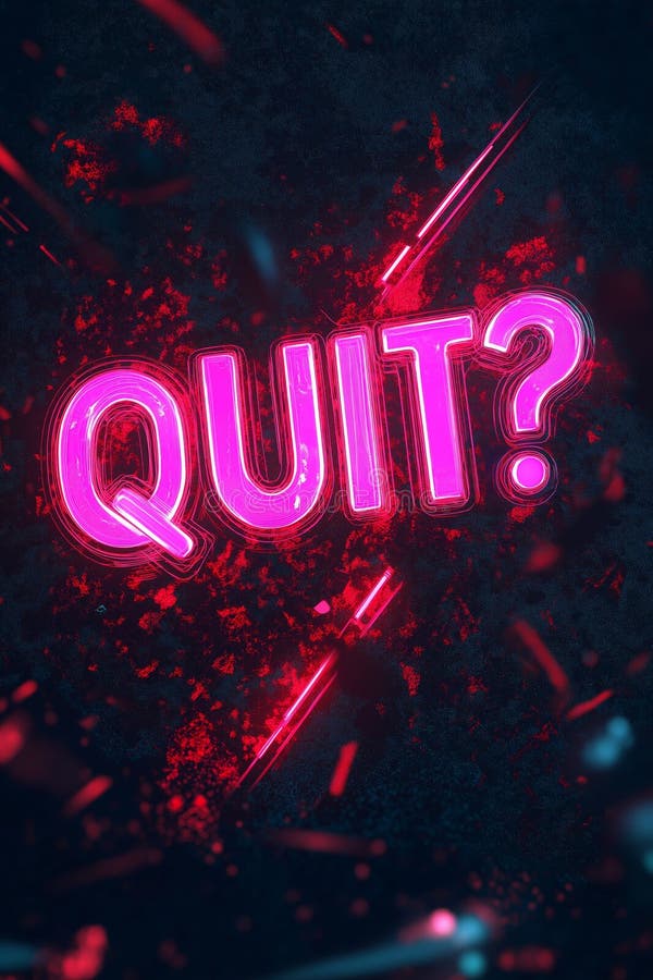 Quit? Neon Text with Glitch and Motion Blur Effects Background Stock ...