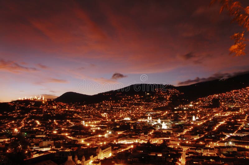 Quito at Night with Cotopaxi Mountain Stock Photo - Image of commercial ...