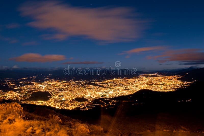 Quito at Night with Cotopaxi Mountain Stock Image - Image of pichincha ...