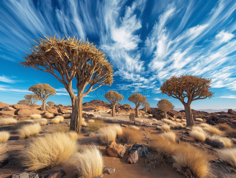 Quiver Trees Under Dramatic Sky in Desert Landscape Stock Photo - Image ...