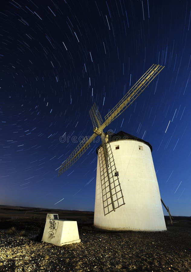 Quixote Windmill Under the Stars Stock Photo - Image of spain, building ...
