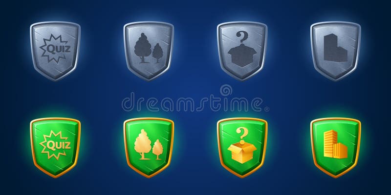 Quiz Game Shield Icon Cartoon Vector Element Set Stock Vector ...