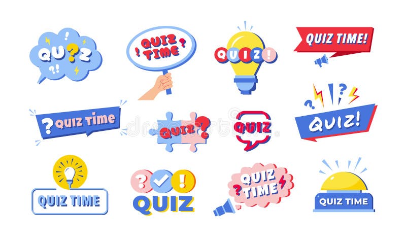 Quiz Labels. Trivia Question, Test or Erudite Game Emblem Template with ...