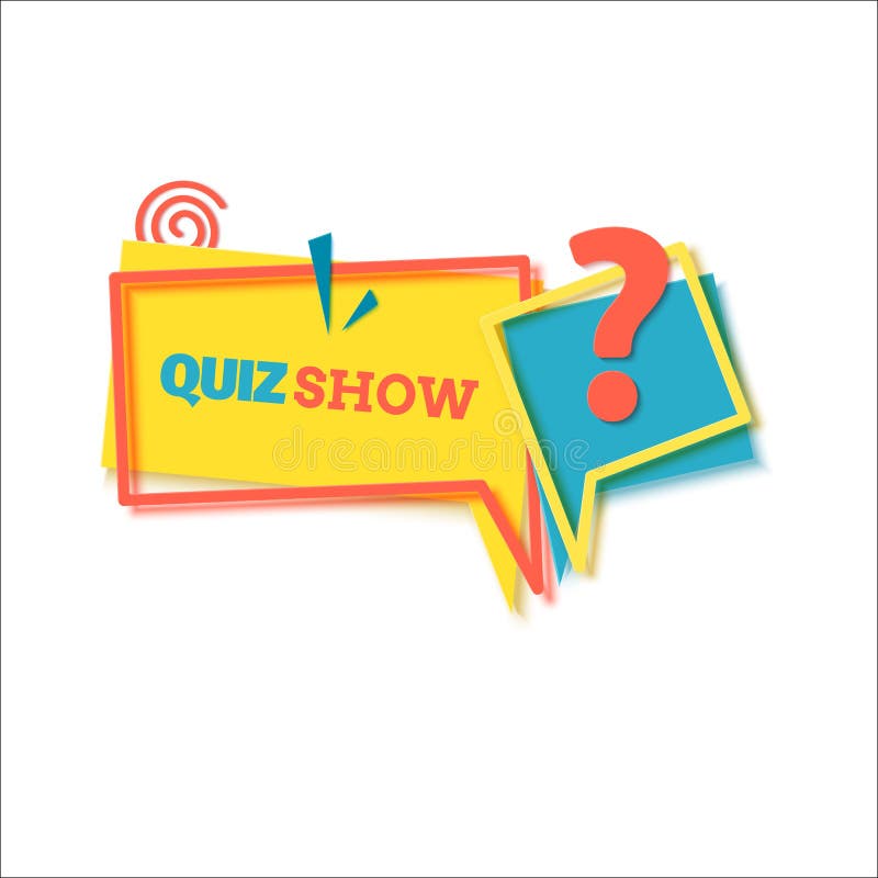 Quiz Show Label in Paper Cut Style. Two Flat Banners with Yellow ...