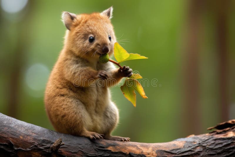 Quokka Eating Leaf while Holding it in Its Paws Stock Photo - Image of ...