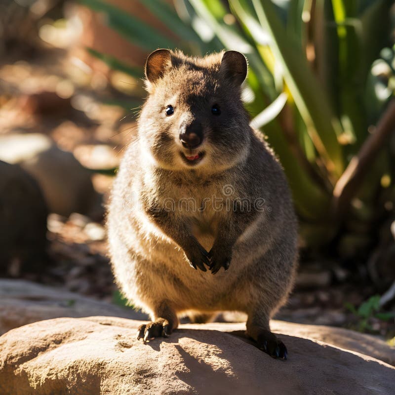 Quokka on Sunlit Rock with Native Australian Flora Stock Illustration ...