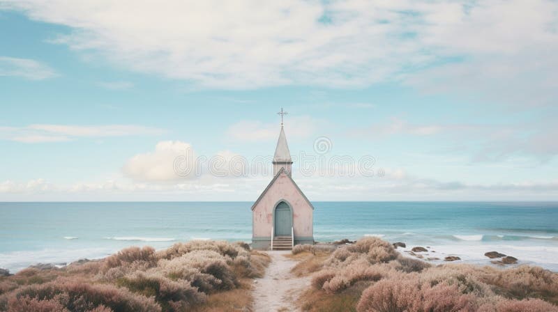 "Rustic Church Ocean View" Stock Illustration - Illustration of church ...