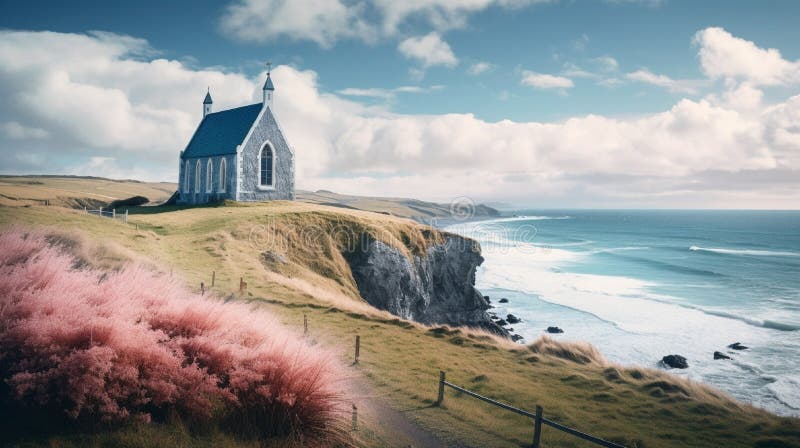"Rustic Church Ocean View" Stock Illustration - Illustration of ...