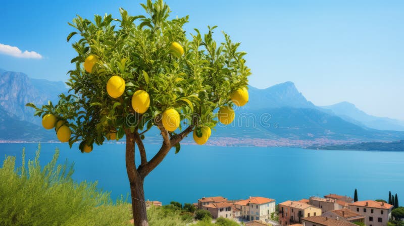"Sunny Bliss by Lake Garda: Lemon Tree Overlooking Tranquil Waters ...