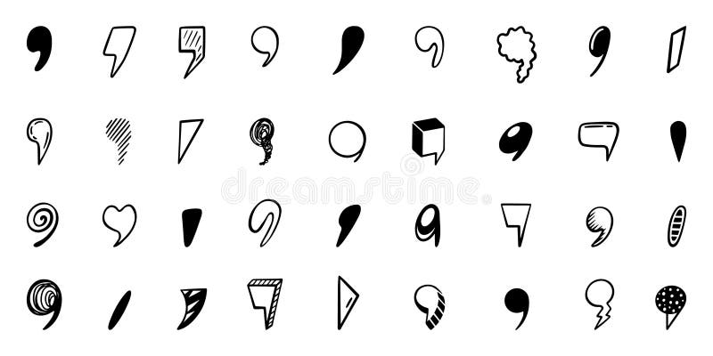 Quotation Mark Doodle. Sketch Comma Signs, Punctuation Marks Set Stock ...