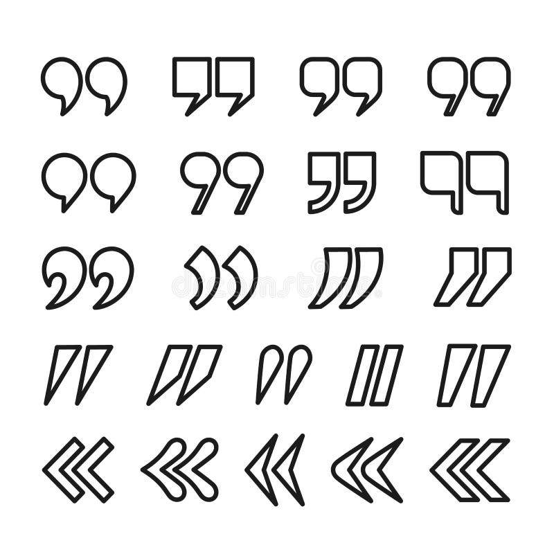 Quotation Mark Icon Set, Outline, Linear Quote Marks Collection Stock ...