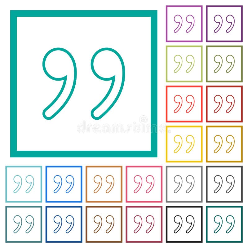 Quotation Mark Outline Flat Color Icons with Quadrant Frames Stock ...