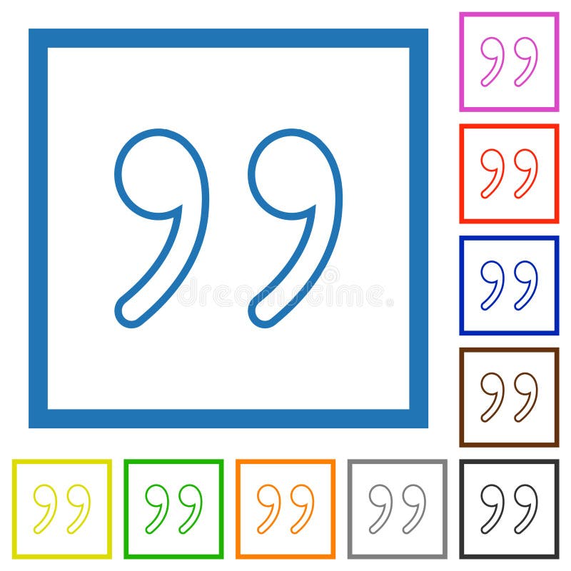 Quotation Mark Outline Flat Framed Icons Stock Vector - Illustration of ...