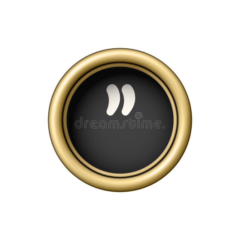 Quotation Mark. Vintage Golden Typewriter Button Isolated on White ...