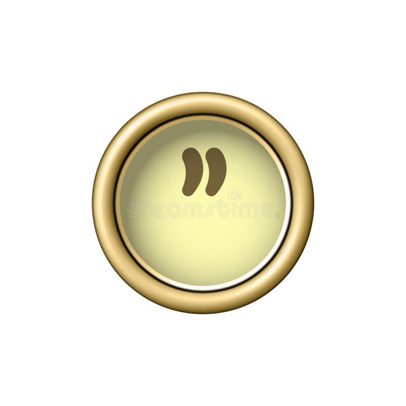 Quotation Mark. Vintage Golden Typewriter Button Isolated on White ...