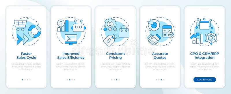 Quote Management Software Blue Onboarding Mobile App Screen Stock ...