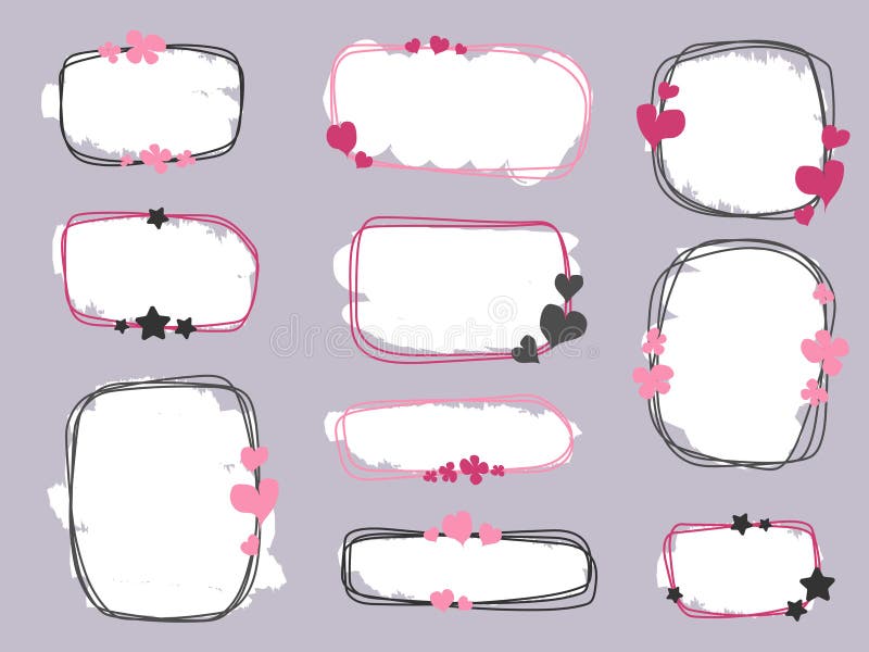 Quote Text Boxes Doodle Style Set. Set of Hand Drawn Frames for Text ...