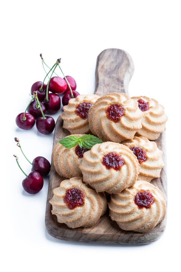 Qurabiya Cookie Shortbread with Jam on Serving Board Isolated on White ...
