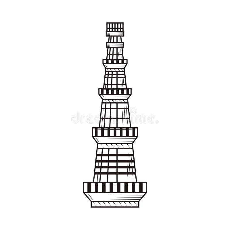 Qutub minar line design stock vector. Illustration of brick - 357573604