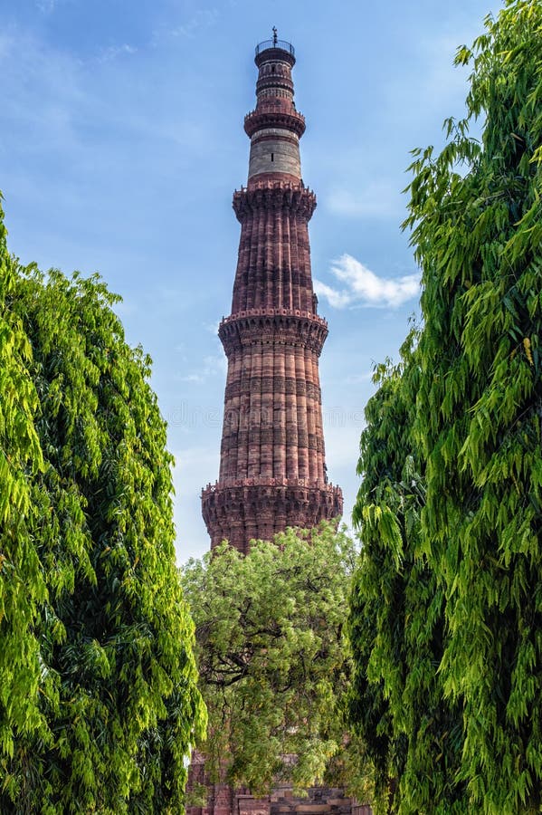 Qutub Minar Tower stock image. Image of arabic, minaret - 71064689