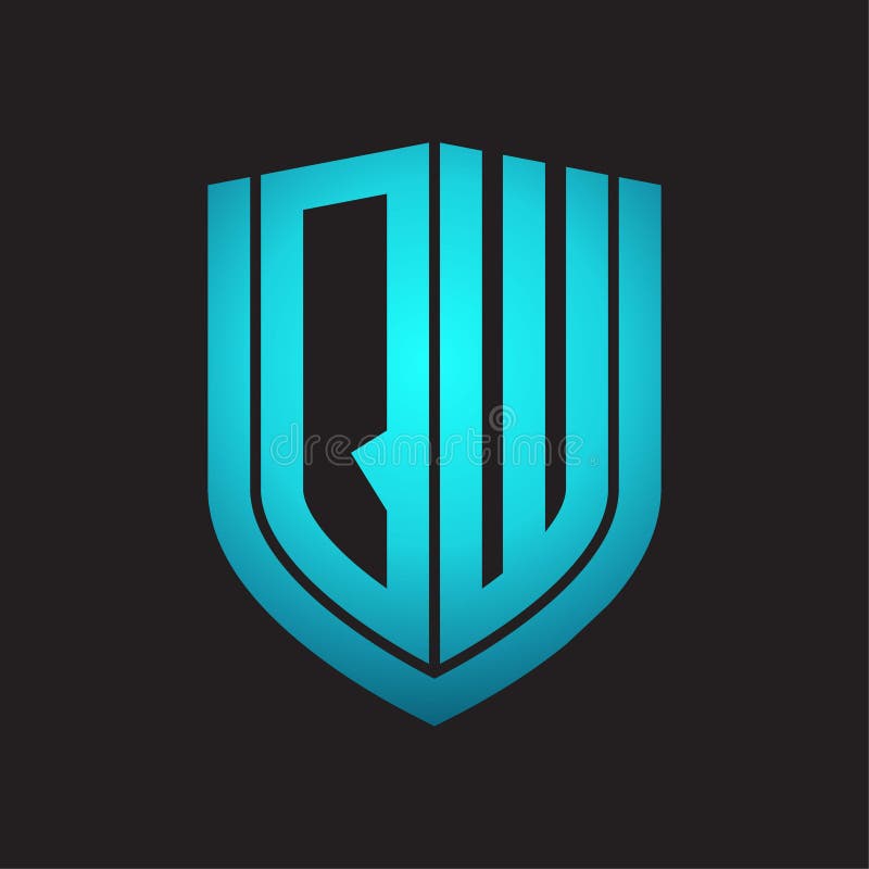 QW Logo Monogram with Emblem Shield Design Isolated with Blue Colors on ...