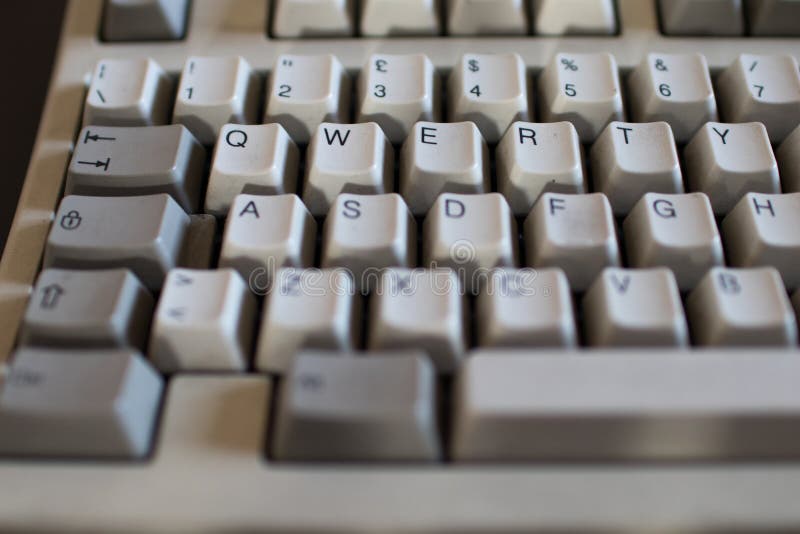 QWERTY Button on Old Keyboard with Mechanical Buttons of Ivory a Stock ...